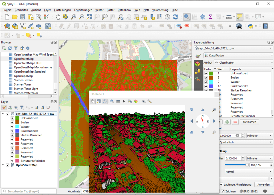 Visualisierung und Manipulation von LIDAR-Daten mit QGIS und PDAL